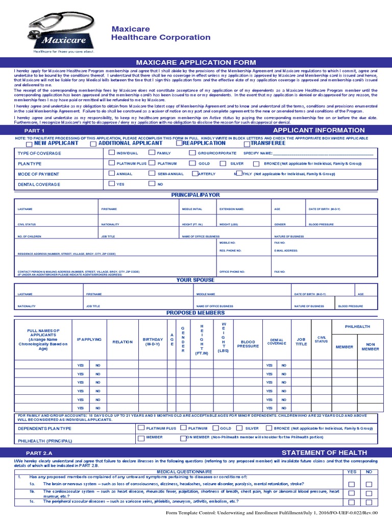 Application Form | PDF | Medicare (United States) | Physical Examination