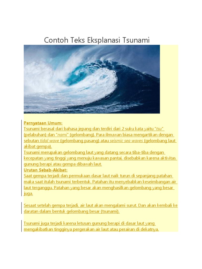 Contoh Teks Eksplanasi Tsunami | PDF