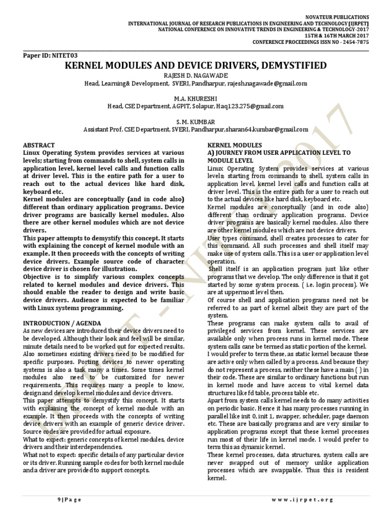 Kernel Modules And Device Drivers Demystified Pdf Kernel Operating System Device Driver 
