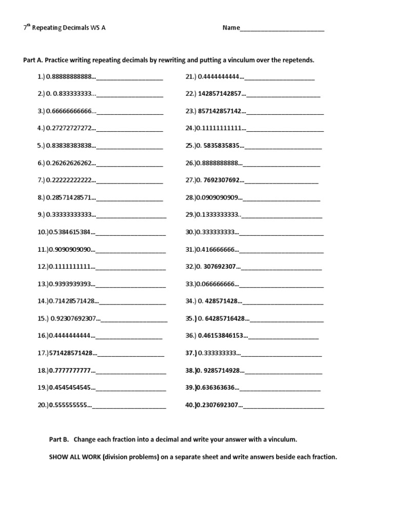 Repeating Decimals WS | PDF | Naming Conventions | Division (Mathematics)
