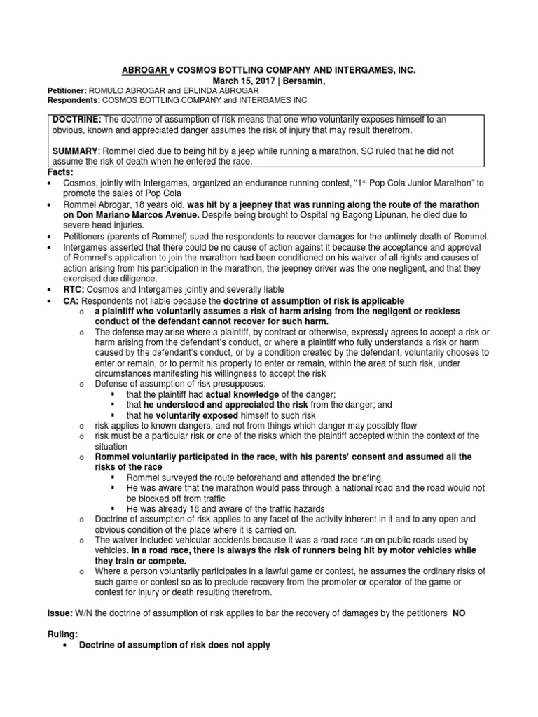 Abrogar V Cosmos PDF | PDF | Negligence | Risk