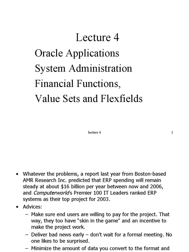 Oracle Applications System Administration Financial Functions, Value ...