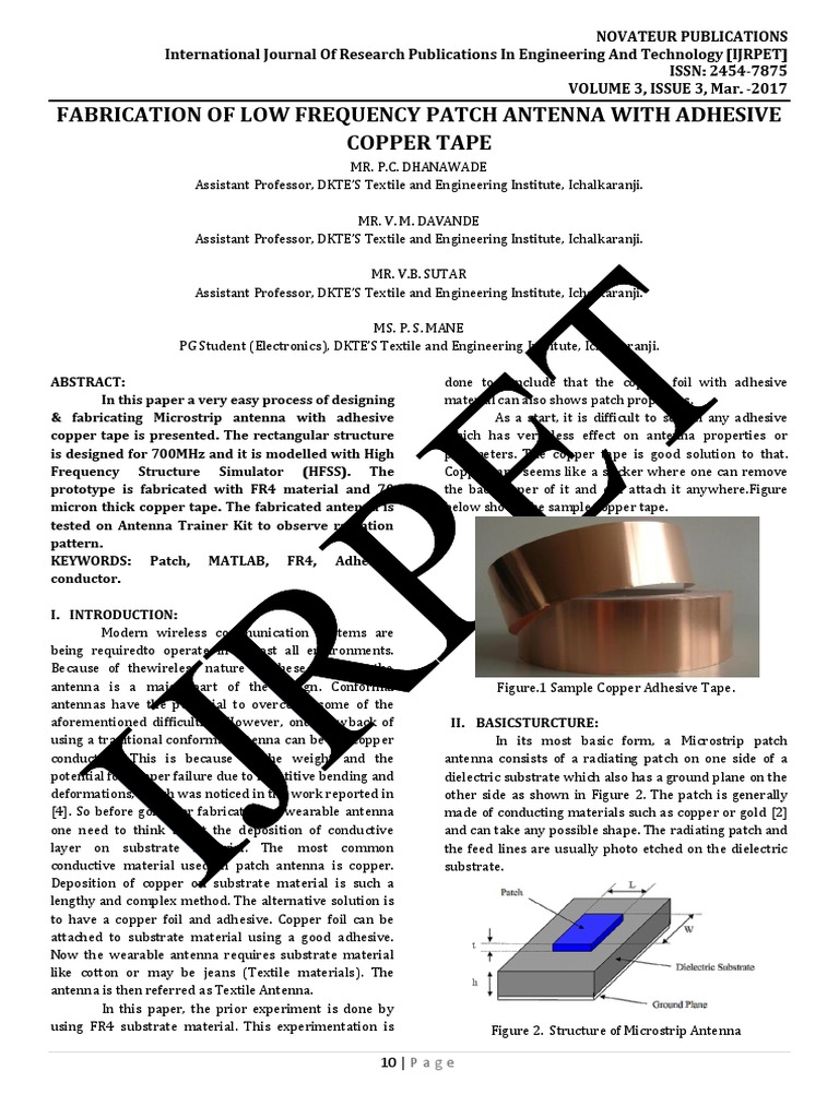 Fabrication of Low Frequency Patch Antenna With Adhesive Copper Tape ...