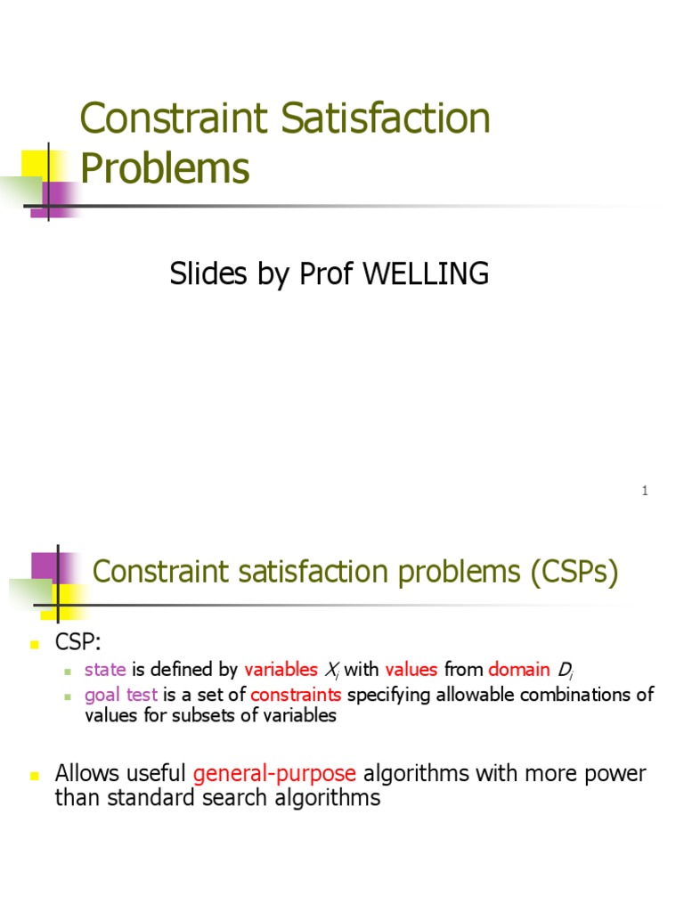 Constraint Satisfaction Problems Slides By Prof Welling Pdf Algorithms And Data Structures