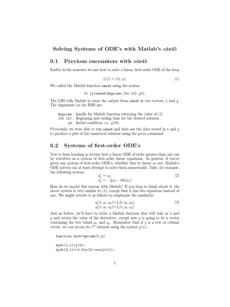 Ode 45 | PDF | Ordinary Differential Equation | Matlab