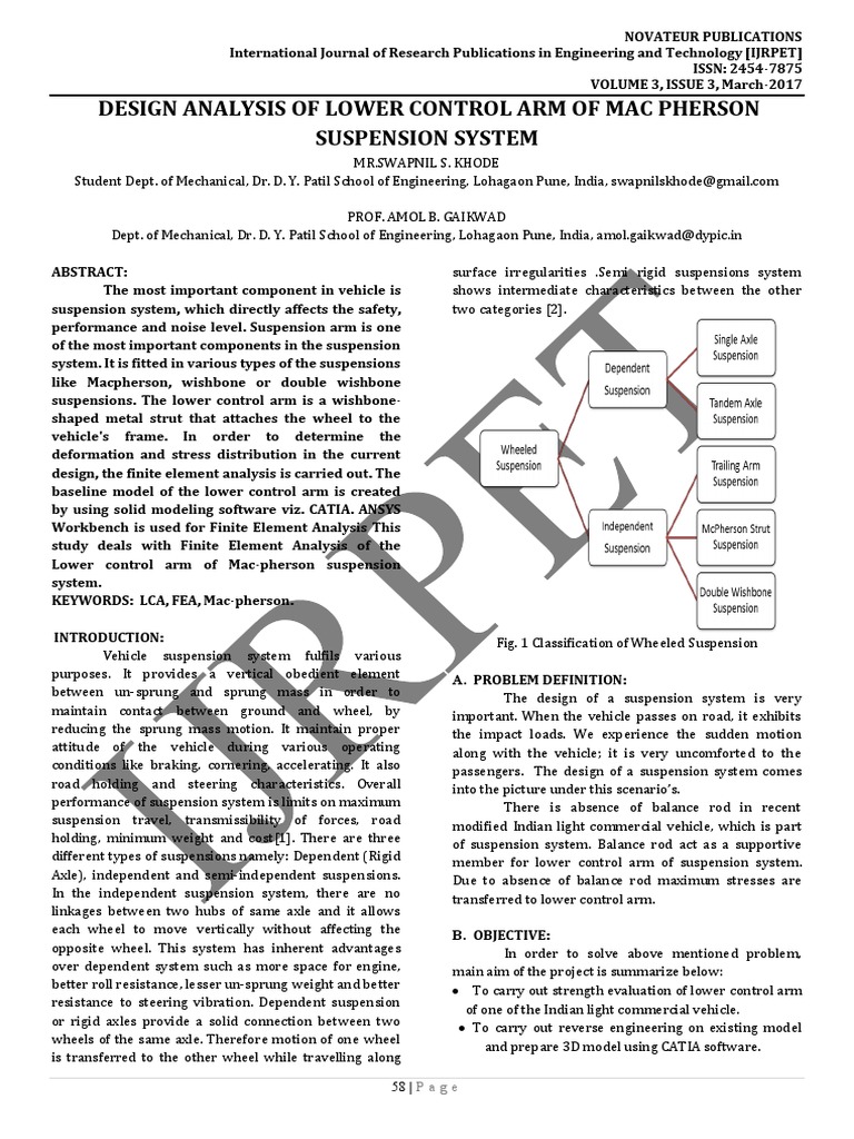 Design Analysis of Lower Control Arm of Mac Pherson: Suspension System ...