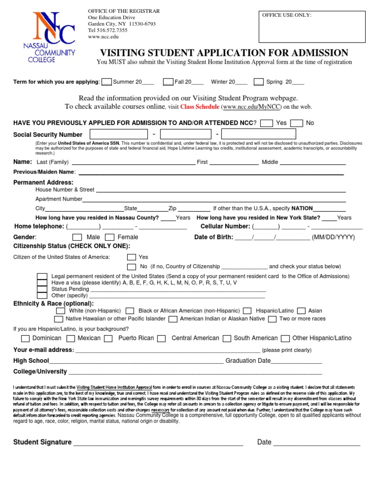 Visiting Student Application and Home Institution Form 020810 | PDF ...