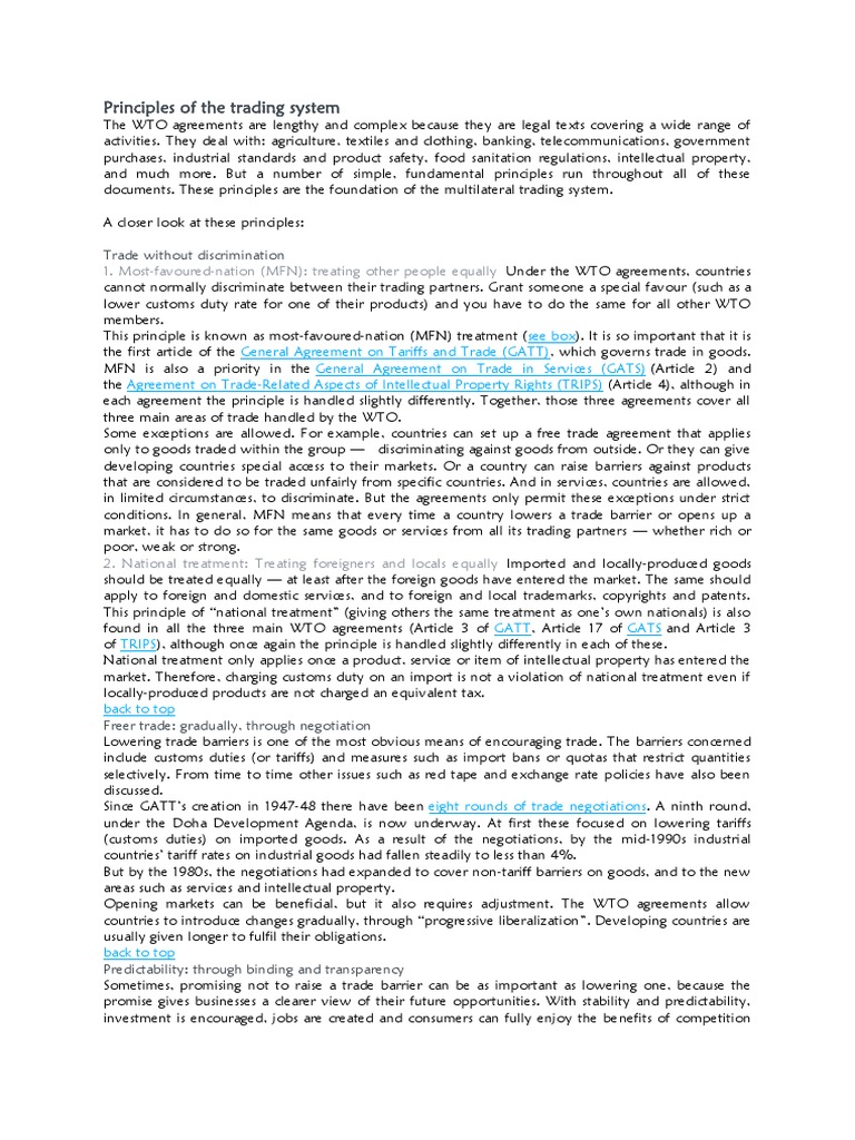 Principles of The Trading System - Wto | PDF | Most Favoured Nation ...