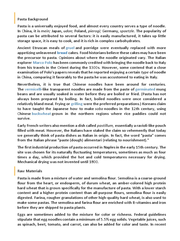 Pasta Manufacturing Process | PDF | Pasta | Cooking