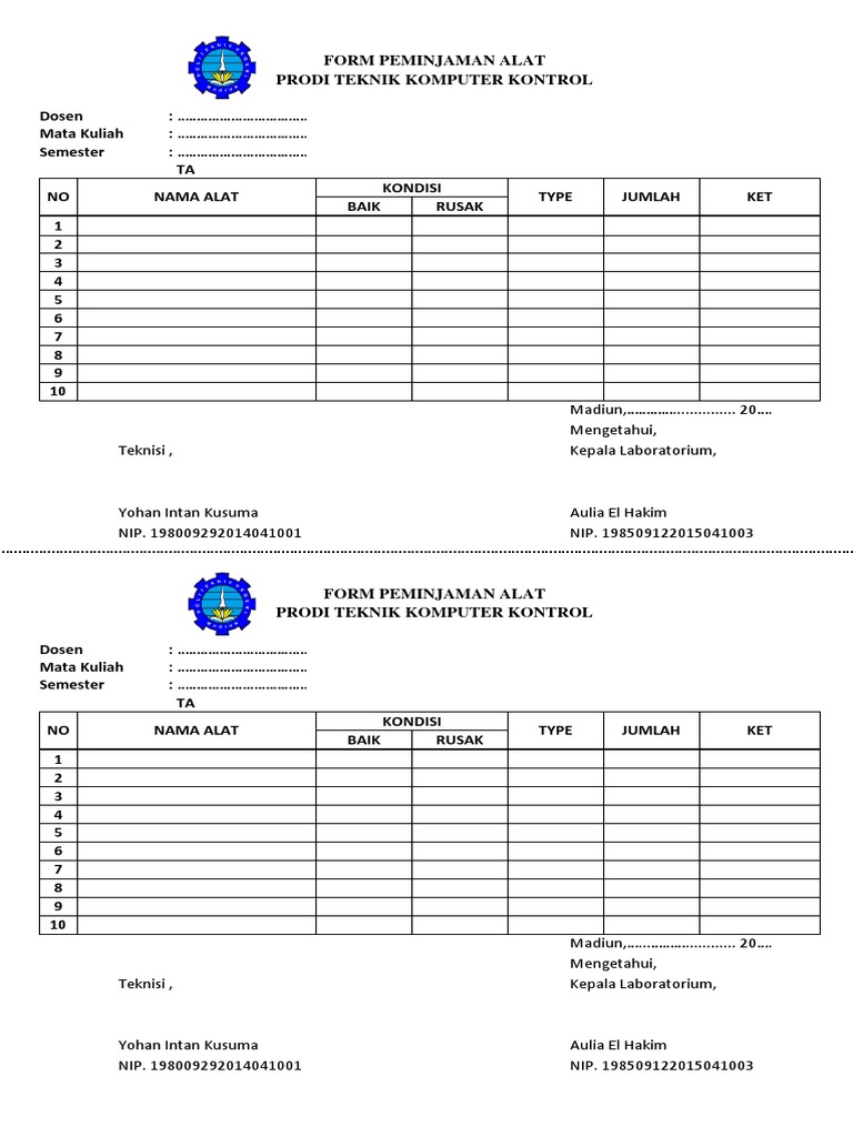 Form Peminjaman Alat | PDF