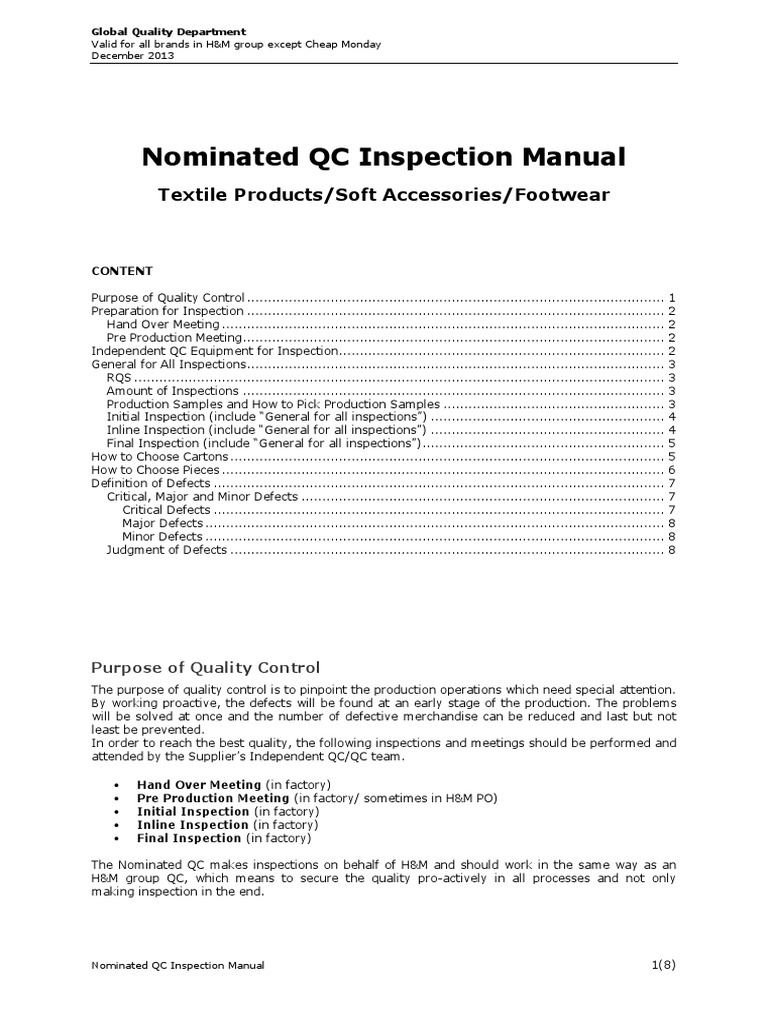 NQC Inspection Manual | PDF | Knitting | Packaging And Labeling