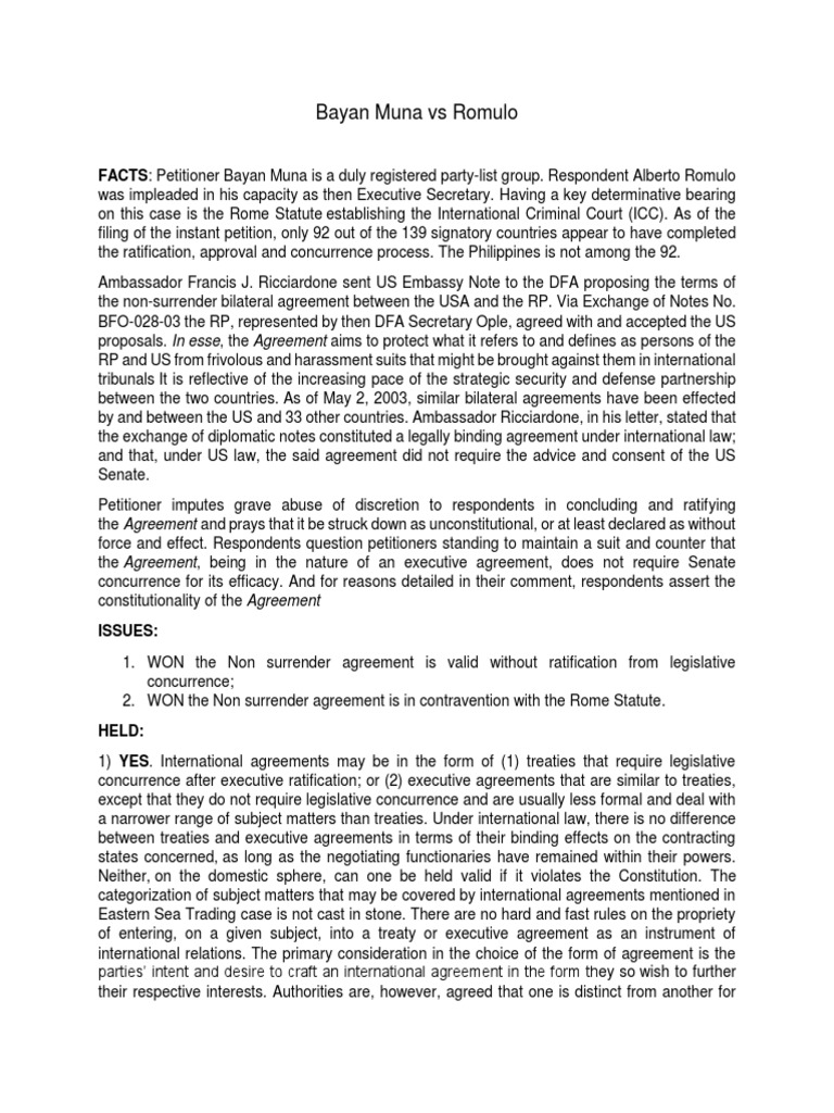 Bayan Muna Vs Romulo | PDF | Treaty | Ratification