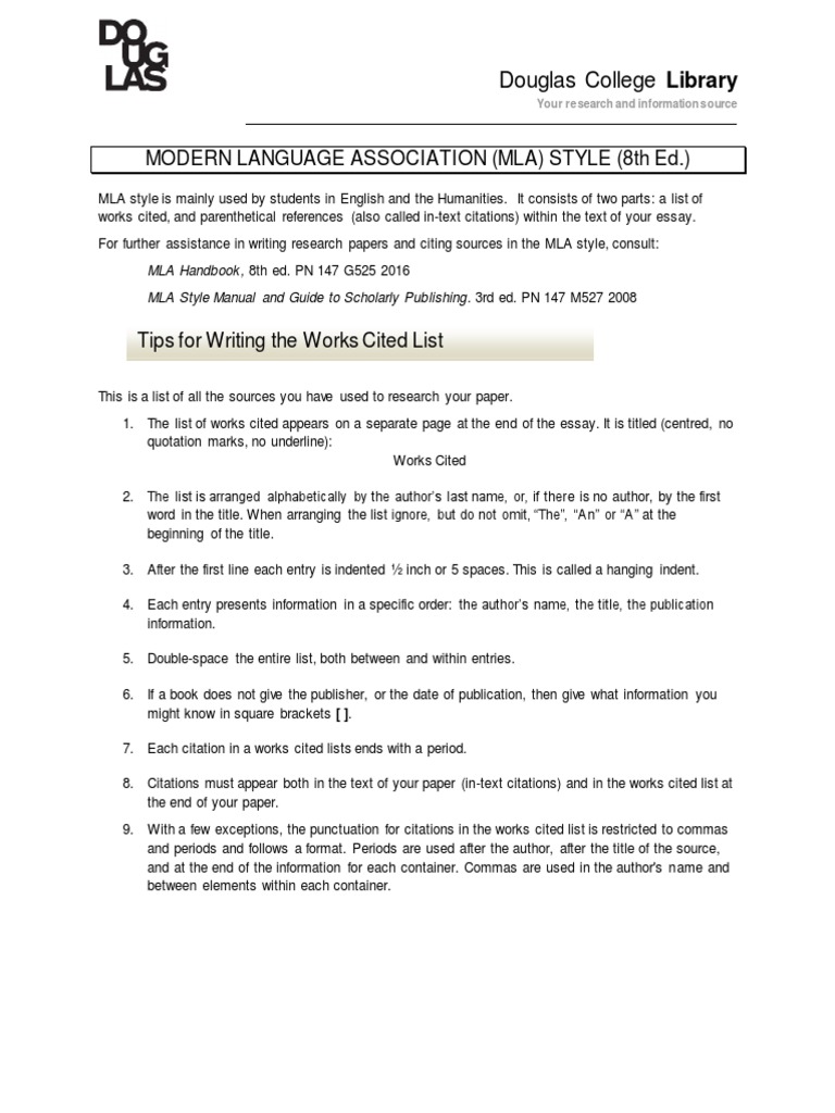 MLA 8th Edition | PDF | Citation | Publishing