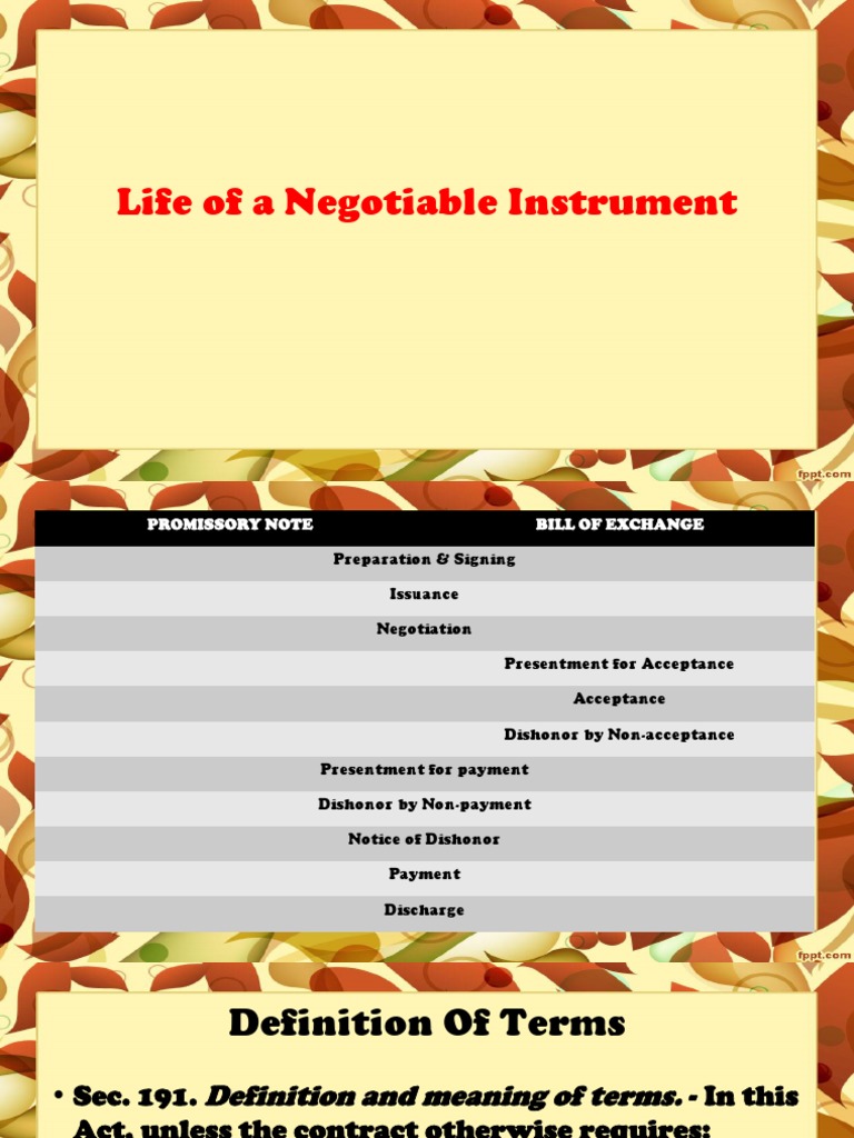 Life of A Negotiable Instrument | PDF | Negotiable Instrument ...