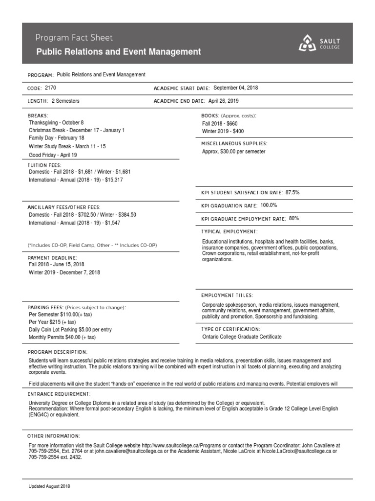 Program Fact Sheet - Public Relations and Event Management - Fall ...