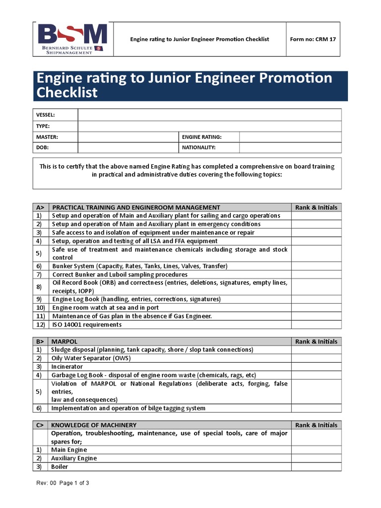 Engine Rating To Junior Engineer Promotion Checklist | PDF | Nature