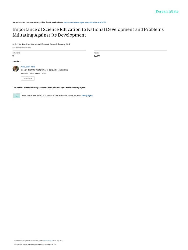 Importance of Science Education | PDF | Science Education | Nigeria