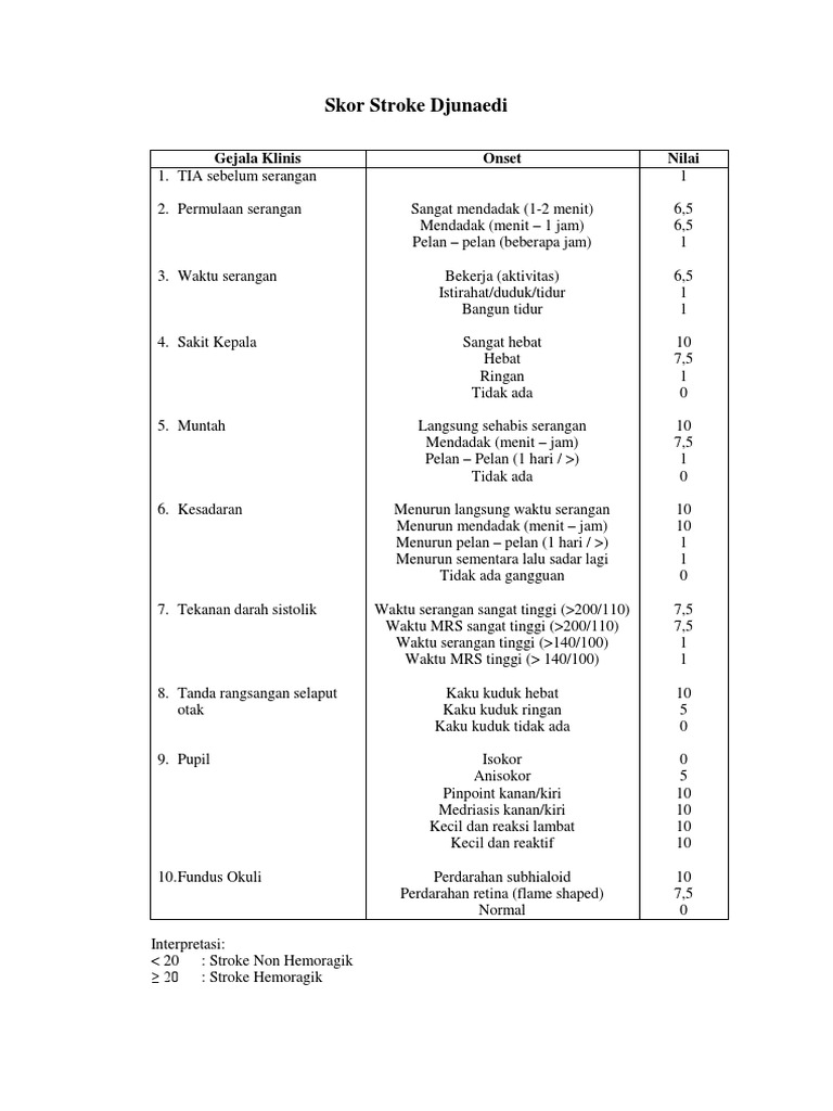 Skor Stroke Djunaedi dan Interpretasinya | PDF