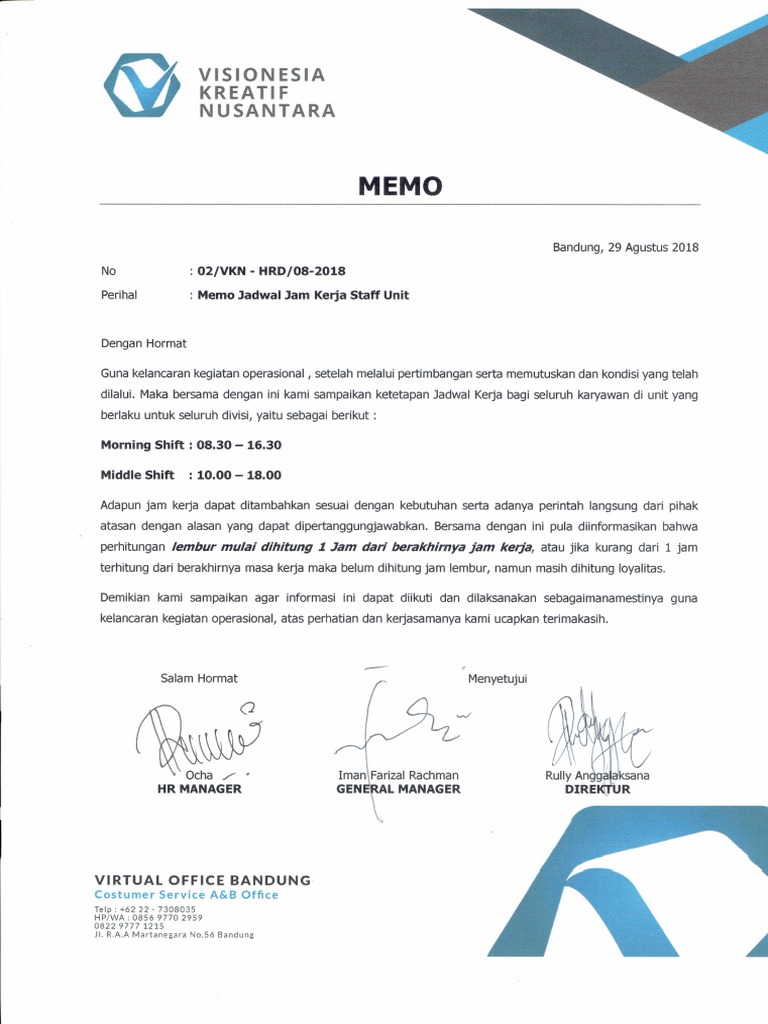 Memo Jadwal Jam Kerja Shift | PDF