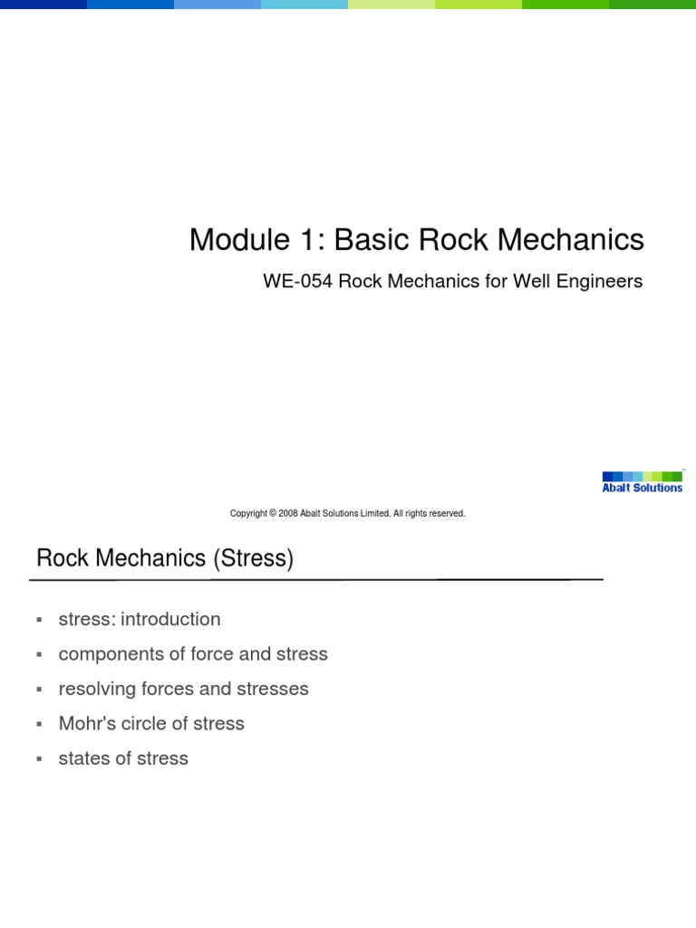 Module 1 Basic Rock Mechanics | PDF | Stress (Mechanics) | Deformation ...