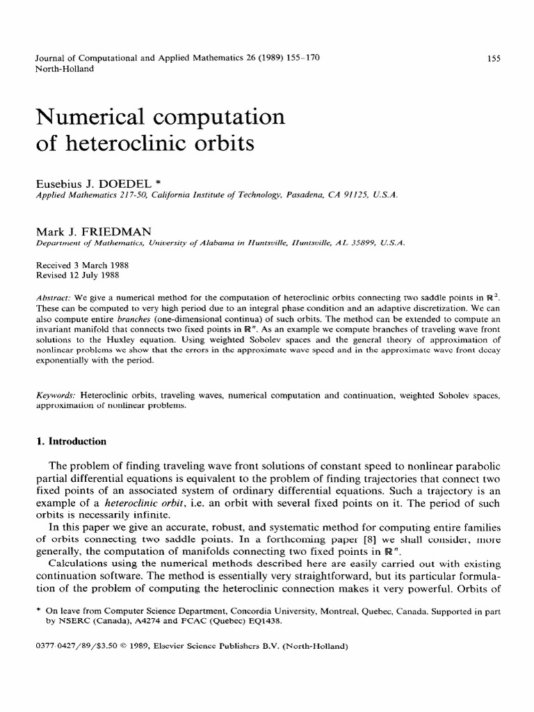 Numerical Computation of Heteroclinic Orbits | PDF | Numerical Analysis | Eigenvalues And ...
