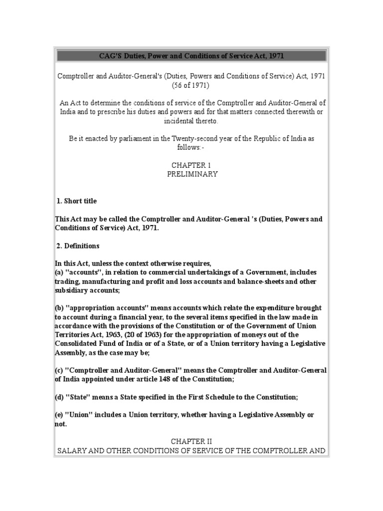 Cag-Dpc Act 1971 | PDF | Comptroller | Justice
