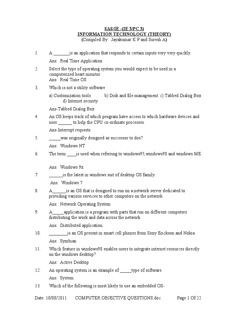 Computer Objective Questions Rev | PDF | Operating System | Http Cookie