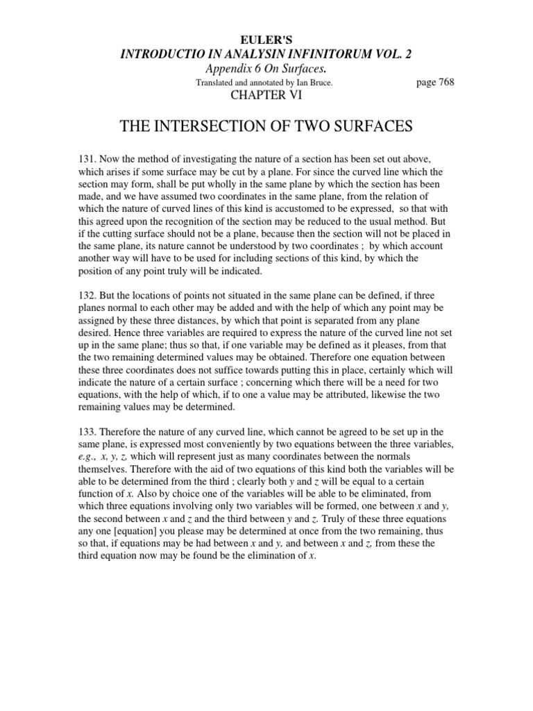 The Intersection of Two Surfaces: Introductio in Analysin Infinitorum ...
