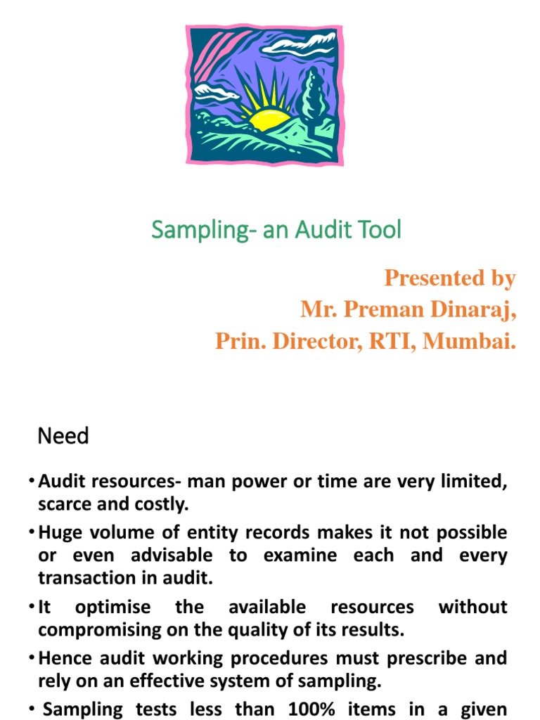 Sampling-An Audit Tool: Presented by Mr. Preman Dinaraj, Prin. Director, RTI, Mumbai | PDF ...