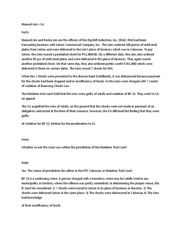 Manuel Lim V CA | PDF | Negotiable Instrument | Public Law
