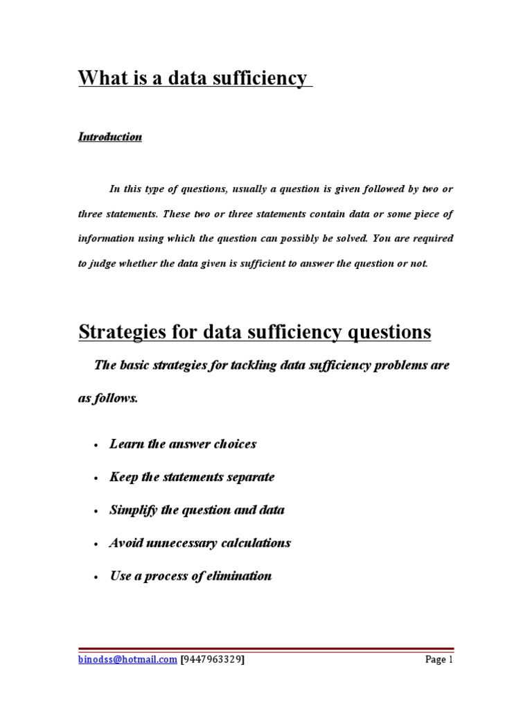 An Introduction to Data Sufficiency Questions: Strategies for ...