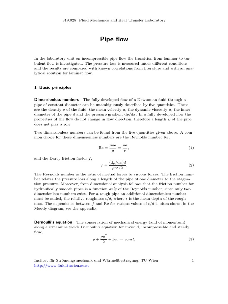 Pipe Flow: 1 Basic Principles | PDF | Reynolds Number | Fluid Dynamics