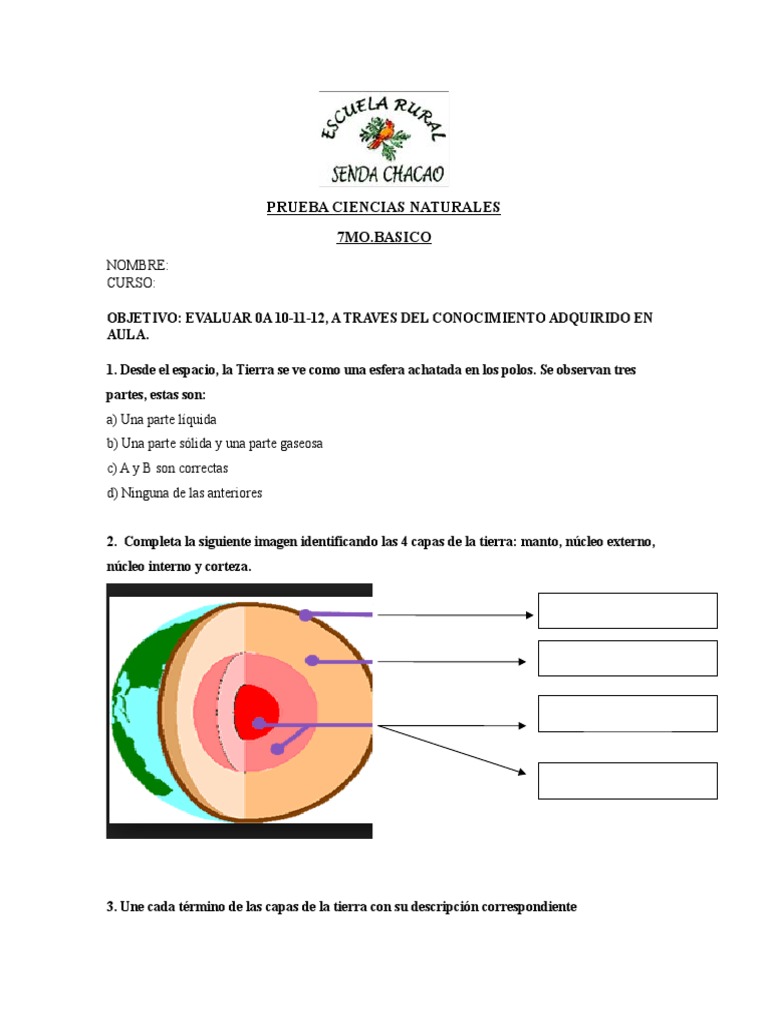 PRUEBA DE CIENCIAS NATURALES 7MO.BASICO.doc | Corteza (Geología ... PRUEBA DE CIENCIAS NATURALES 7MO.BASICO.doc | Corteza (Geología ...