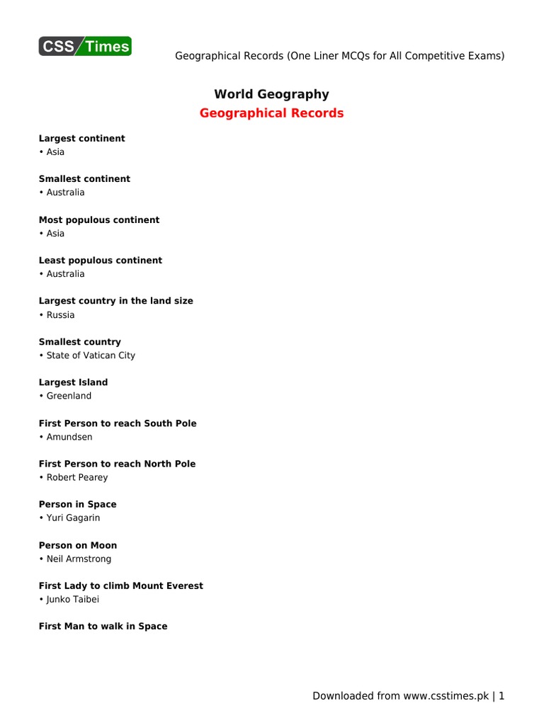 Geographical Records | PDF | Continent | Mountains