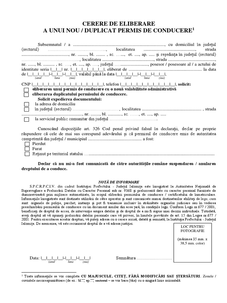 Formular Cerere Preschimbare Permis PDF | PDF