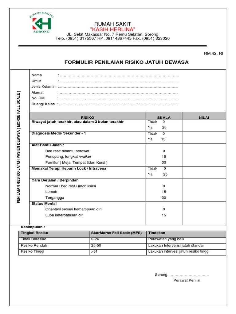 Form Penilaian Risiko Jatuh Dewasa | PDF
