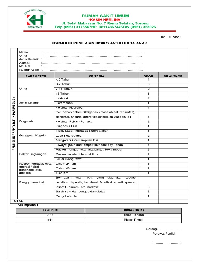 Form Penilaian Risiko Jatuh Pada Anak | PDF
