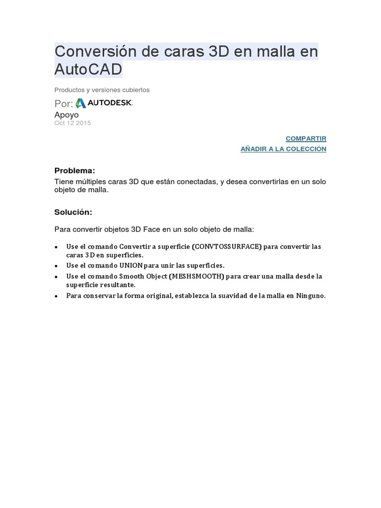 Conversión de Caras 3D en Malla en AutoCAD | PDF