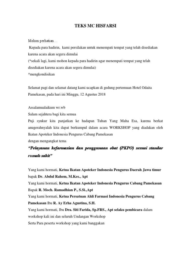 Teks MC Workshop Pamekasan | PDF