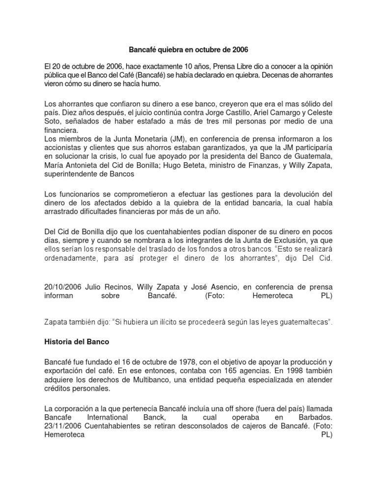 Quiebra de Bancafé en 2006: Causas y Consecuencias | PDF | Guatemala ...