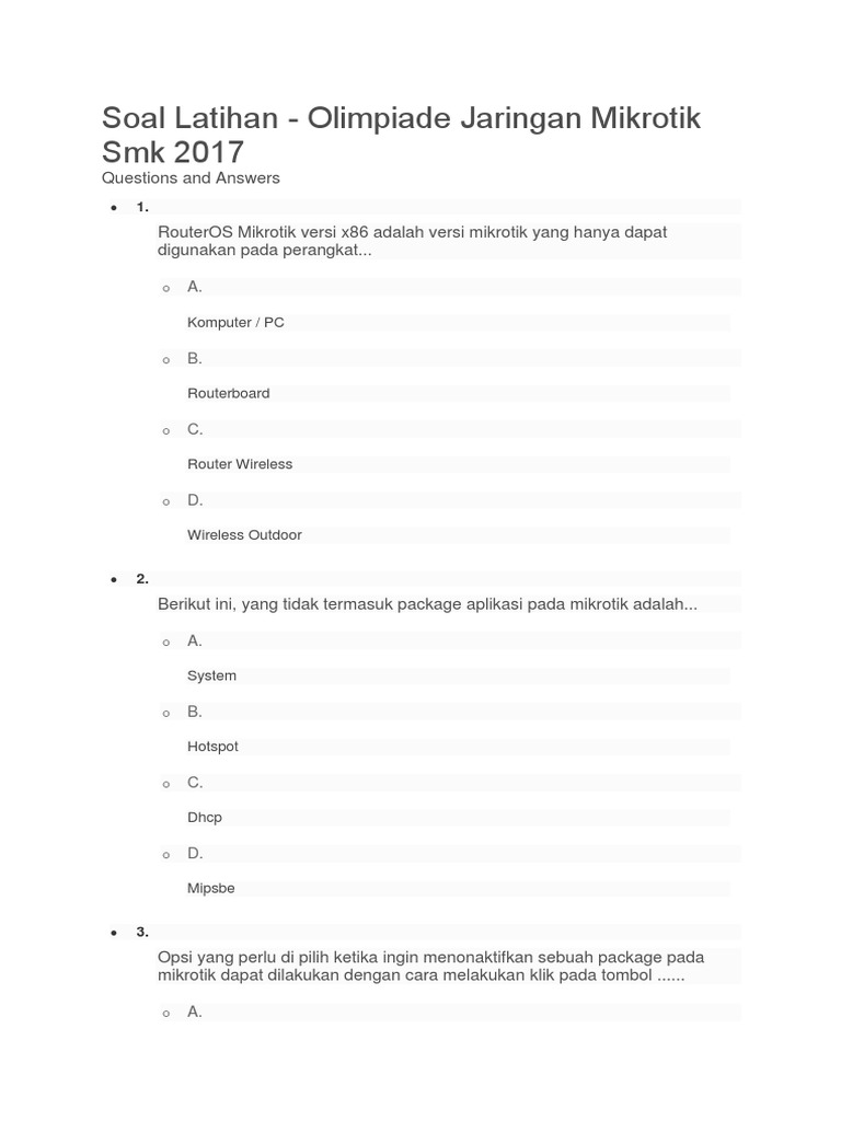 Soal Latihan Olimpiade Jaringan Mikrotik Tulis | PDF | Komputer