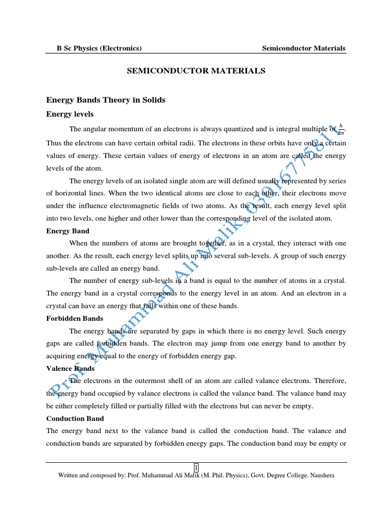 1 Semiconductor Materials Pdf Pdf Semiconductors Valence And