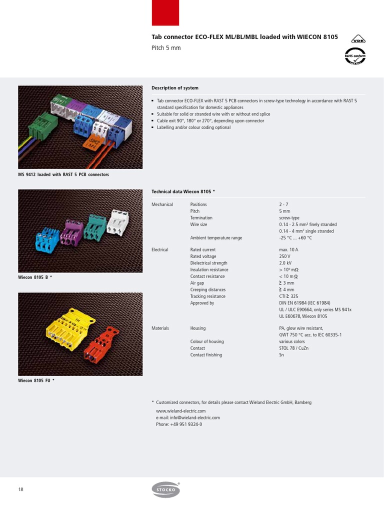 Pitch 5 MM: Tab Connector ECO-FLEX ML/BL/MBL Loaded With WIECON 8105 ...