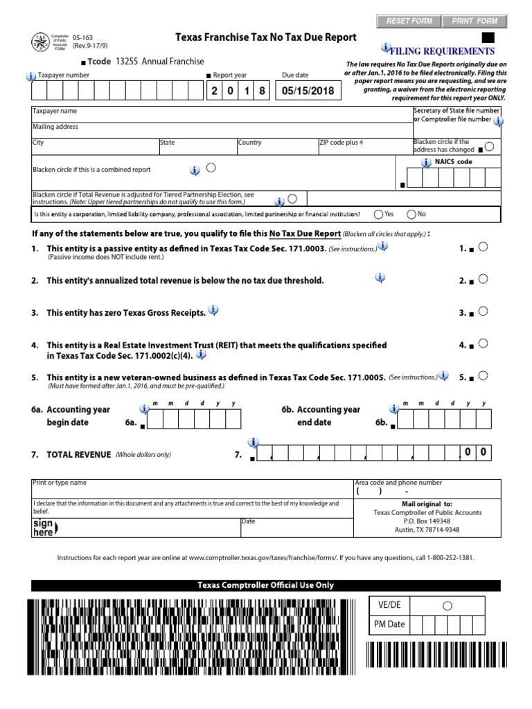 Texas Franchise Tax No Tax Due Report: Tcode | PDF | Revenue | United ...