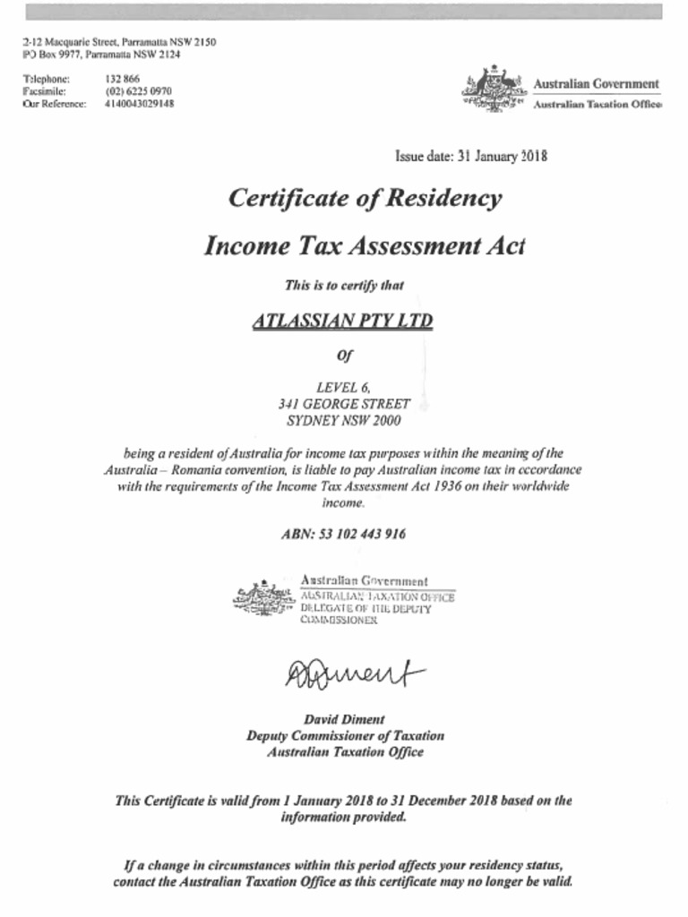 Atlassian Certificate of Residency Romania 2018 | PDF