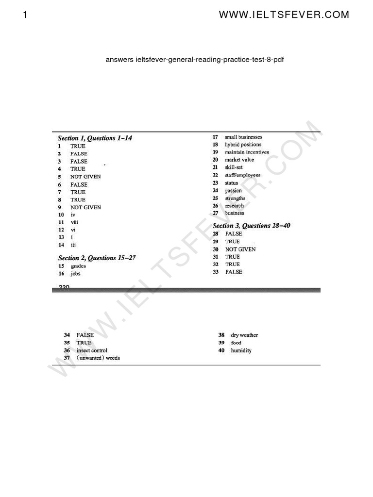 Answers Ieltsfever General Reading Practice Test 8 PDF | PDF