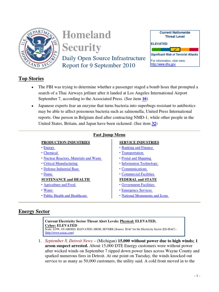 DHS Daily Report 2010-09-09 | PDF | Nuclear Regulatory Commission | Oil ...