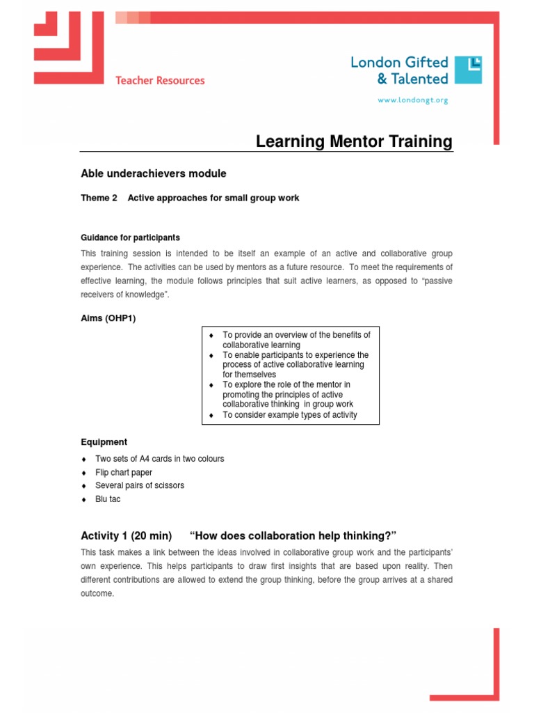 Learning Mentor Training | Download Free PDF | Mentorship | Collaboration