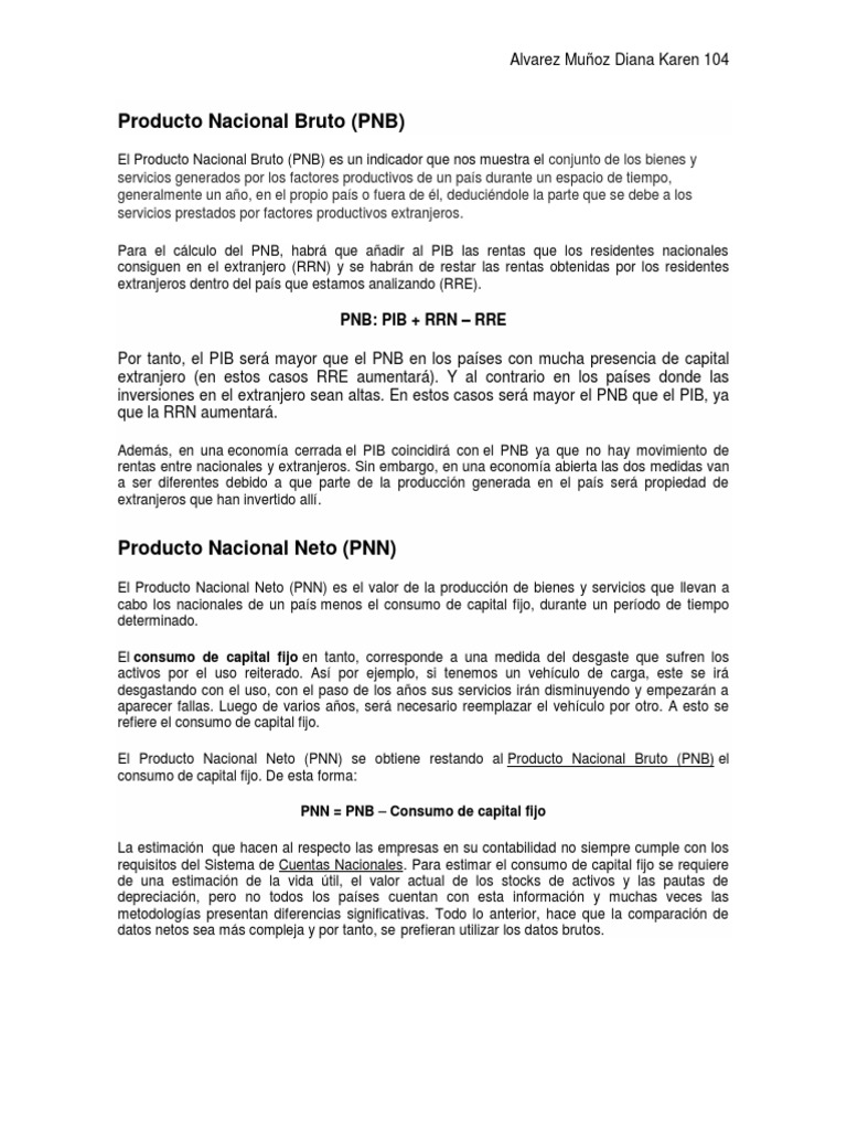 Definición de PNB y PNN en Economía | PDF | Producto nacional bruto ...