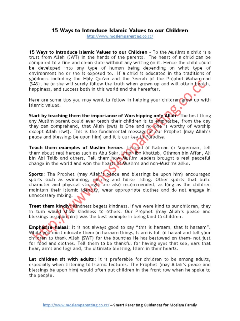 15 Ways To Introduce Islamic Values To Our Children | PDF | Muhammad ...
